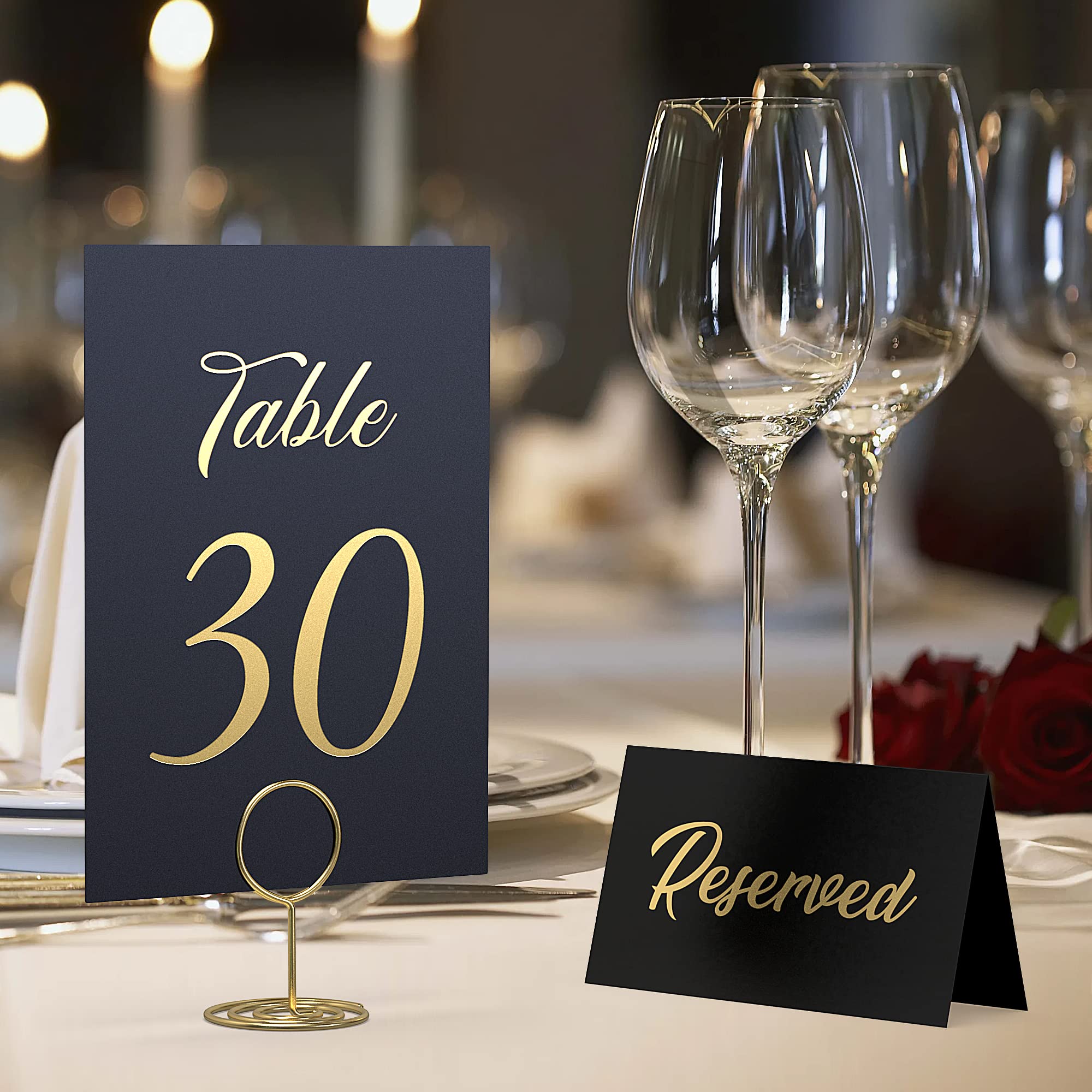 Black Wedding Table Numbers 1-30 with Gold Foil Letters - Table Number Cards 4x6 with Head & Gift Table - Wedding Numbers for Tables Card Stock Wedding Table Numbers for Tables - Wedding Reception