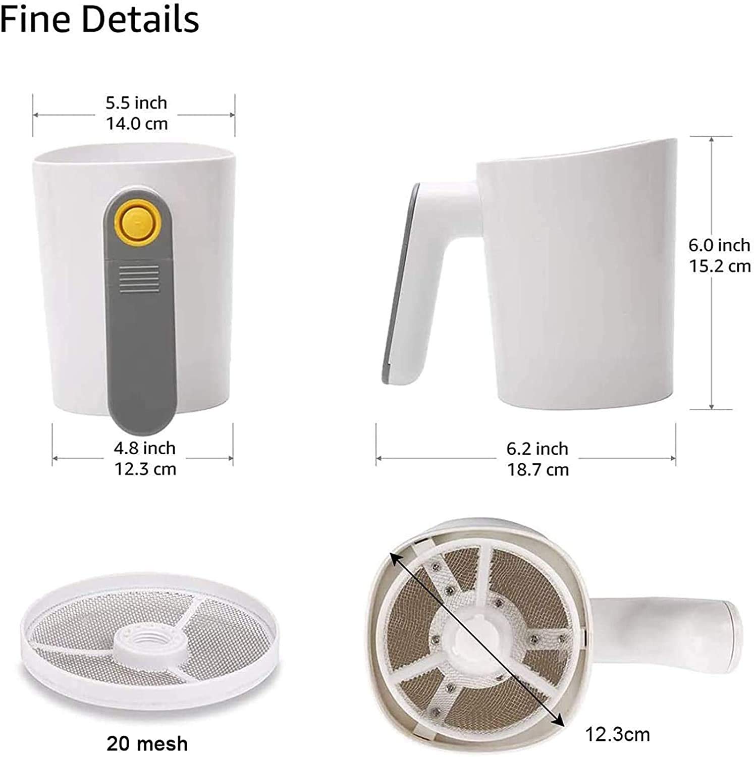 Battery Operated Electric Flour Sifter,Kinberry For Baking - Washable Bowl - 4 cup Flour Sieve Easy to Clean - Fine Stainless Steel Mesh Ergonomical Handle, White, FBA-flour
