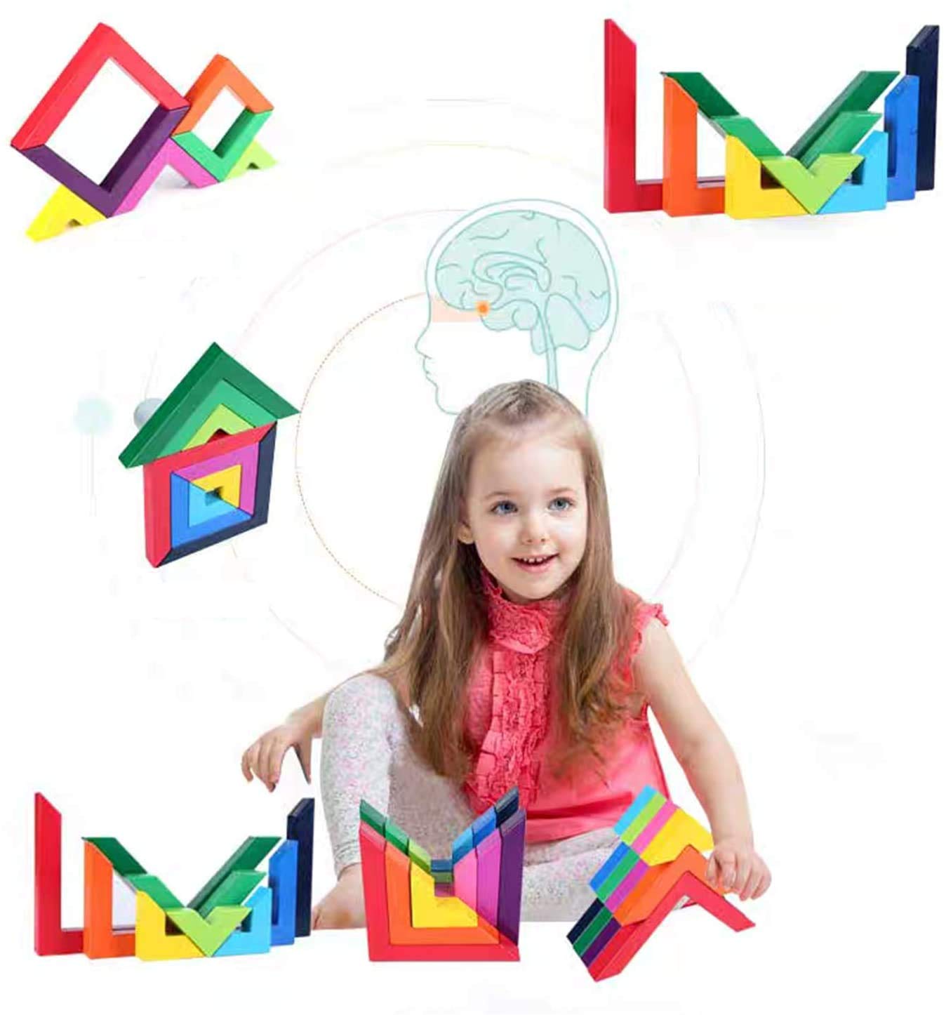 FANSUSENKE 12 Piece Building Blocks Toy Wooden Rainbow Stacking Nesting Building Game Geometry Creativity Nesting Educational Preschool Learning Toys for Kids 3D Puzzles