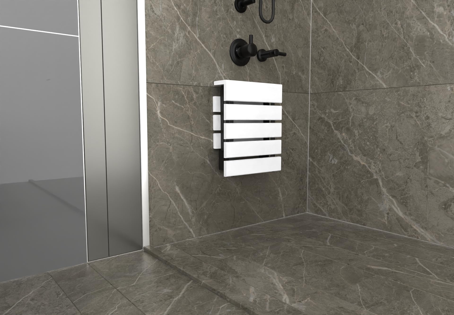 Folding Wall Mounted Teak Wood Handmade Shower Seat, Inside Shower Bathroom Stool for Seniors Disabled Pregnant Handicapped, Foldable Water Resistant Outdoor Bench (White)