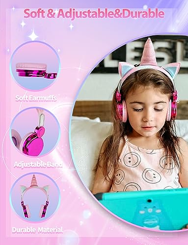charlxee ππππ πππ° Unicorns Kids Wireless Headphones with LED Lights,Headsets with Mic for School,30H Playtime,95dB Volume Limited,HD Stereo On/Over Ear Headsets,Unicorns Gifts(Hot-Pink)