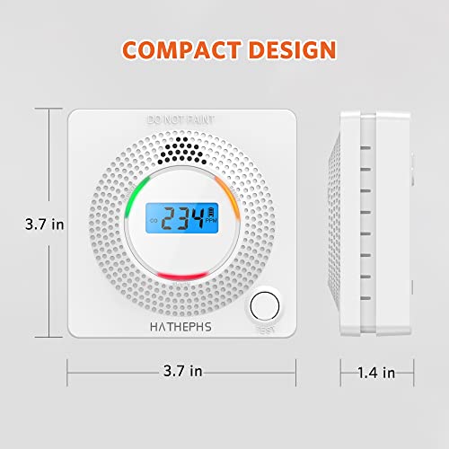 Carbon Monoxide Detector Alarm, HATHEPHS 10-Year Life Portable CO Detector with Digital LCD Display, Battery Powered CO Alarm with 3 LED Lights for Home, Office and Travel