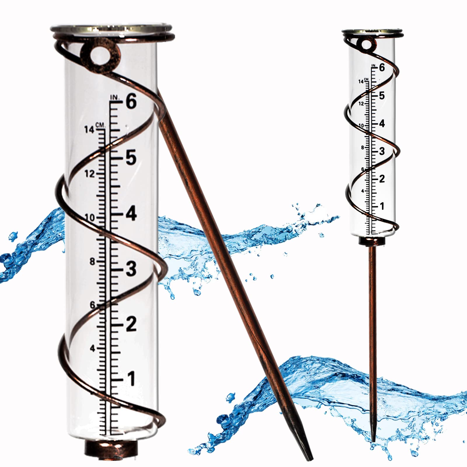 BIUWING Rain Gauge with Detachable Spiral Shap, Garden Rain Water Meter Measuring with Metal Frame, No Assembly Rain Measure Gauge for Yard Lawn Landscape (A)