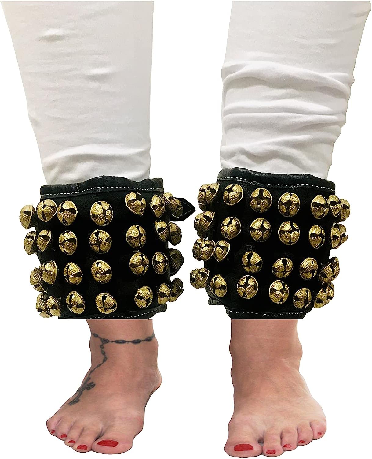 Arts Of India Ghungroo Brown Leather Pad 4 Line Ghungroo Pair (16 NO. GHUNGROO) Big Dancing Bells - FOUR LINE BROWN LEATHER PAD GHUNGROO PAIR