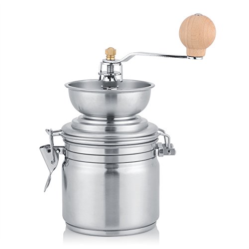 BEIJIALY Manual Coffee Grinder, Stainless Steel Manual Coffee Bean Mill Grain Mill Spice Nuts Grinding Mill Hand Tool, Portable Hand Crank Mill for Home Office Cafe(Silver)