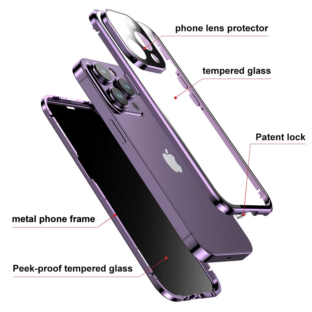 Anti-Peeping iPhone SE 2020, iPhone 8 iPhone 7 360° Full Body Case ,Clear Double Sided Tempered Glass [Magnetic Adsorption] Metal Bumper Protection Privacy Cover Anti-Spy (Black, iPhone7/8/SE(2020))