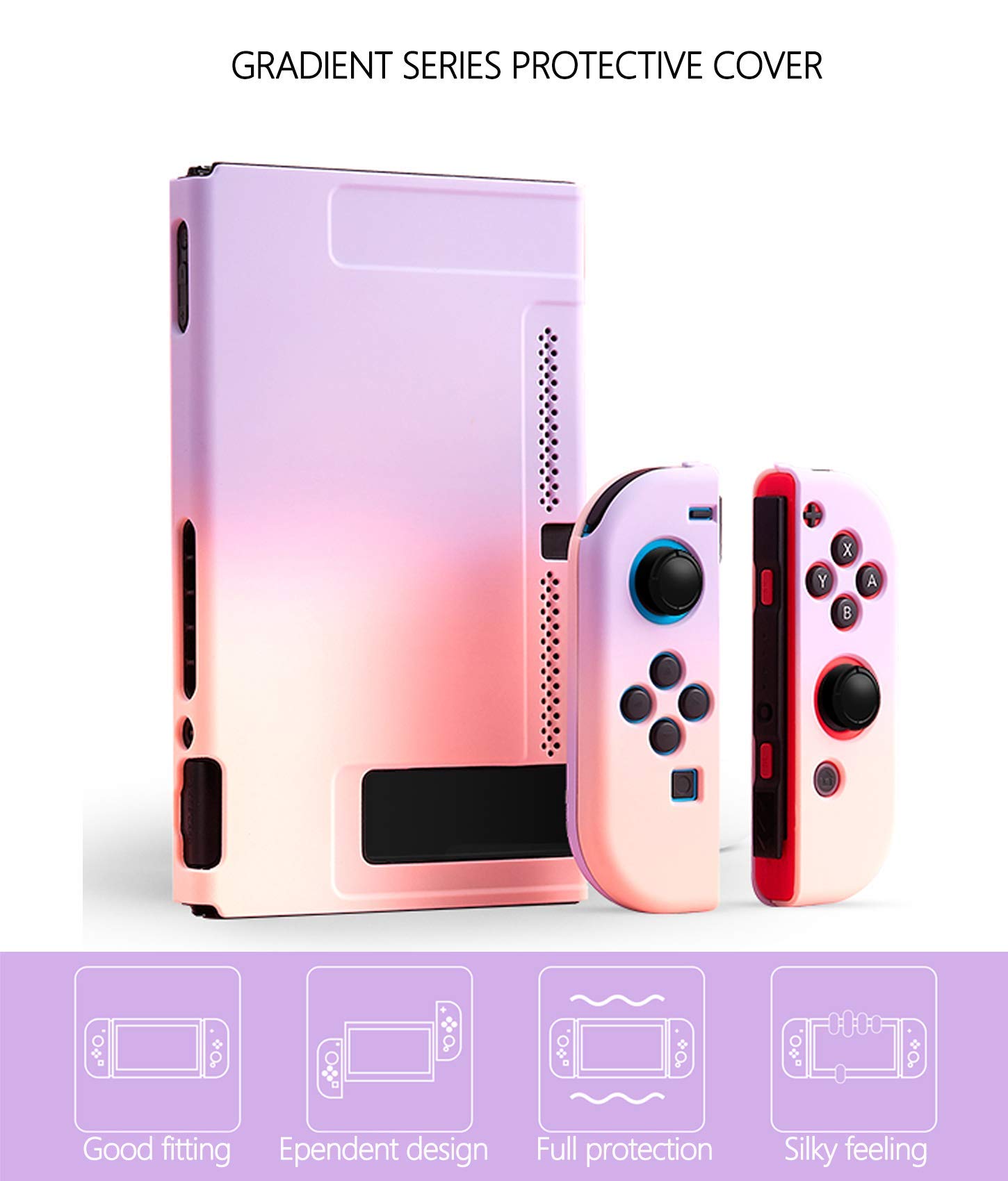 Arttodo Protective Case Compatible with Nintendo Switch, Hard Shell Cover Case for Switch Console and Joy-Con, with Screen Protector and Thumb Grip Caps, Game Case for Girls (Pink & Purple)
