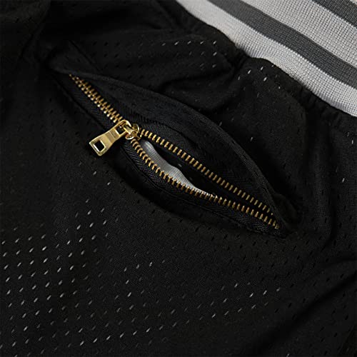 Basketball Shorts for Men with Pockets, Mens Retro Mesh Rap Embroidered Short, Hip Hop 90S Casual Athletic Gym Shorts Grey