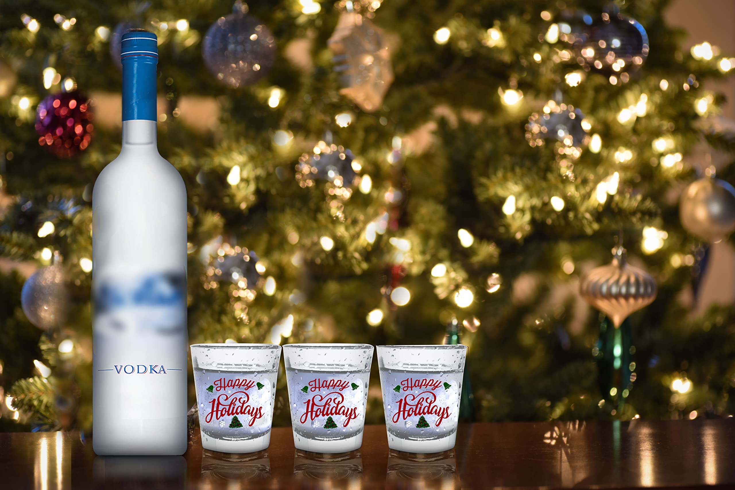 Bisyata christmas Shot Glass Gift Set -Happy Holidays- Glasses Drinkware or Votive Candle Holder for Thanksgiving or christmas Table Decoration - 2oz Set of 6 - With Gift Box