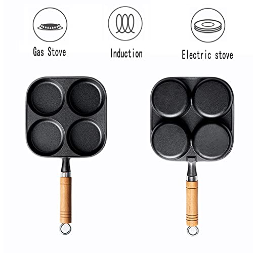 awrduol Uncoated 4 Cup Egg Frying Pan Thickened Egg Cooker Omelet Pan, Healthy Cast Iron Pancake Cooker for Breakfast, Gas Stove & Induction Compatible