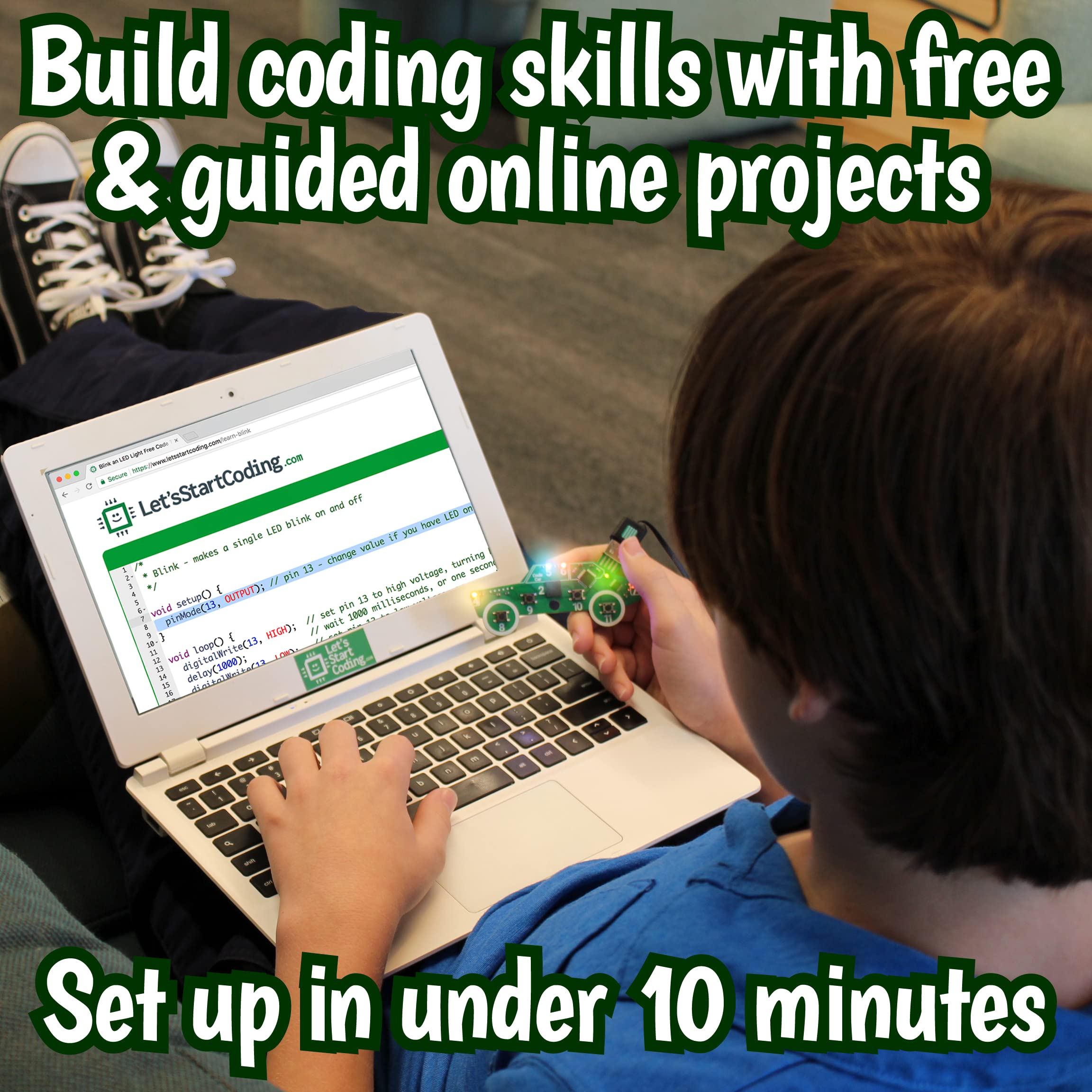 Code Car Kids Coding Toy for Kids 8-12. Boys & Girls Learn Block and Typed C++ Coding with Hands-On Electronics & 40+ Projects Including Custom Horn, Brakelight Beep, and Siren Sounds