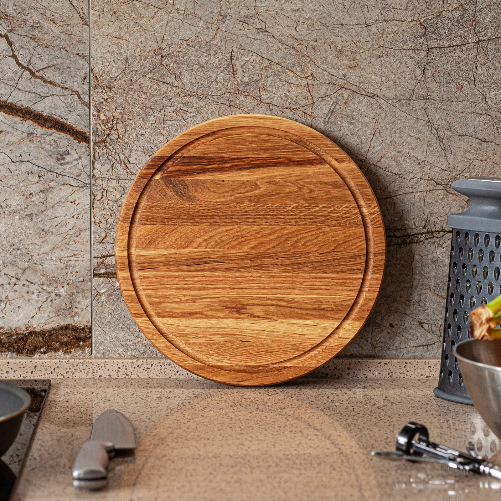 BIOL 10ββ Wooden Hardwood Circle Cutting Board Oak with Juice Groove for Kitchen - BBQ Chinese Turkey Lipped Charcuterie Round Chopping Board for Kitchen with Lip