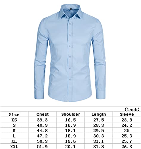 DELCARINO Men's Long Sleeve Button Up Shirts Solid Slim Fit Casual Business Formal Dress Shirt Light Blue Medium