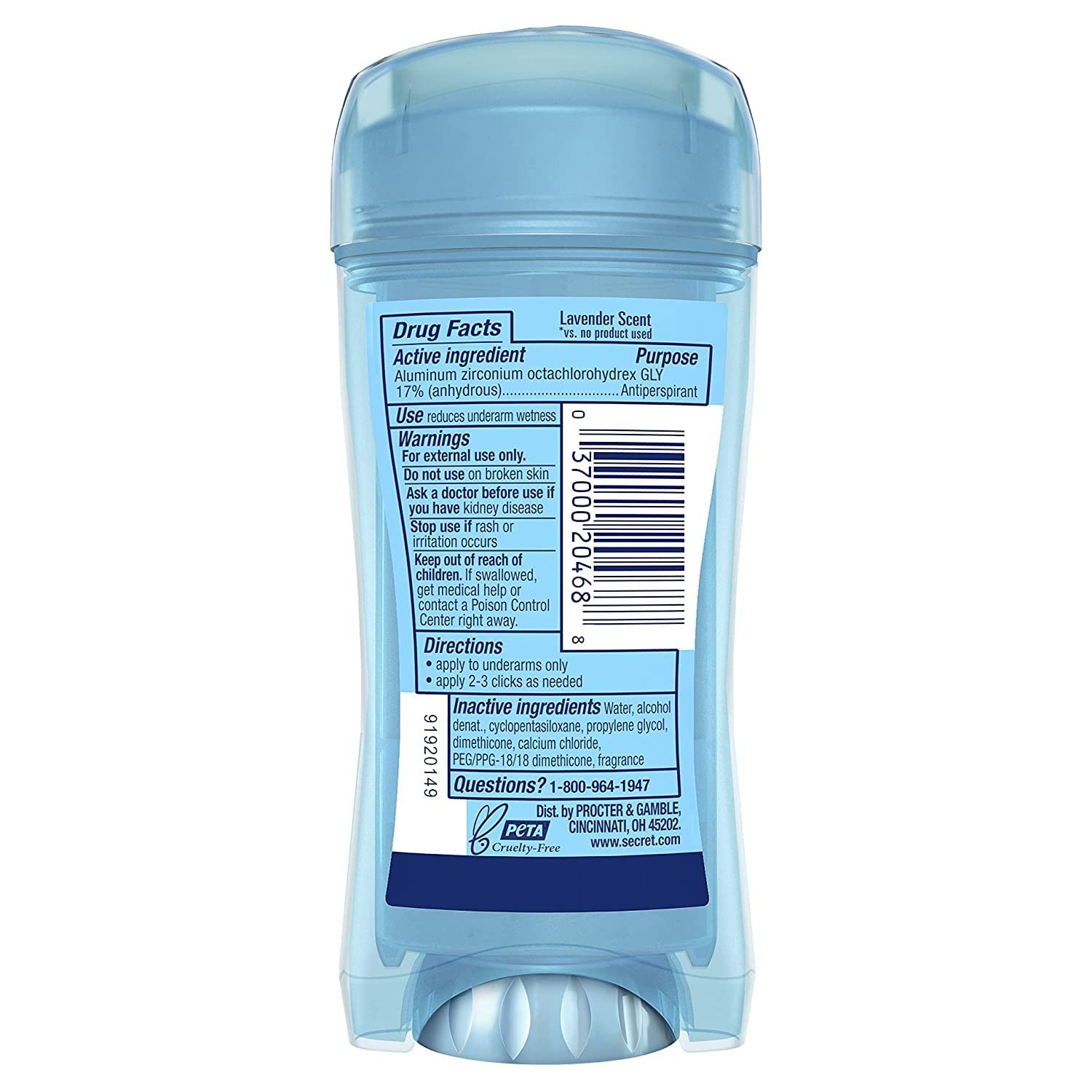 Secret Antiperspirant and Deodorant for Women 48 Hr Odor Protection Clear Gel Lavender Scent, 2.6 Oz (Pack of 6)