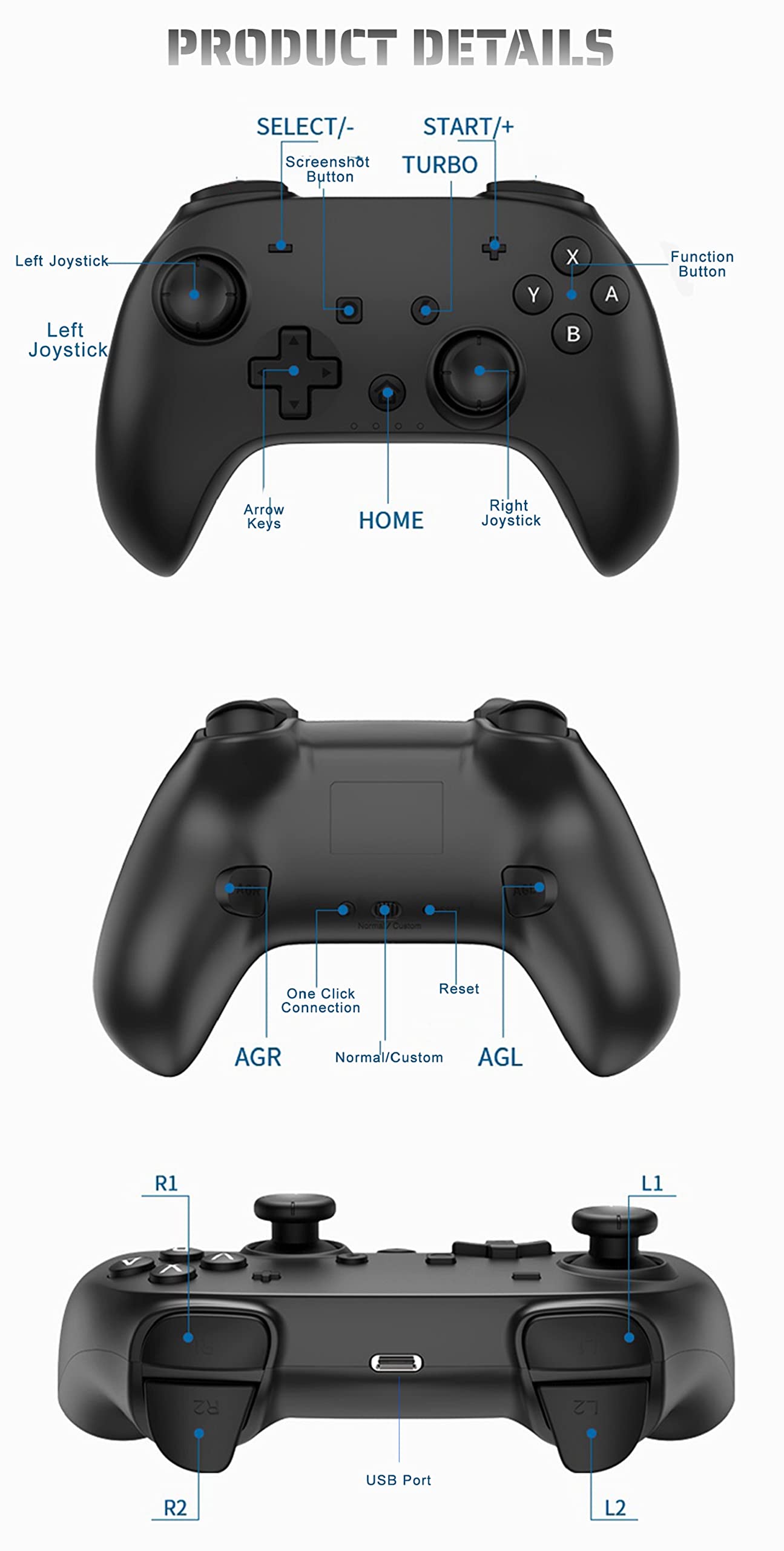 arVin Bluetooth Controller for iPhone/iPad/iOS/Android/Tablet/Switch Controller, Wireless Gaming Gamepad for iPhone 15/14/13/12, Samsung Galaxy S22/S21/S20 Ultra with Phone Holder, Back Button, Turbo