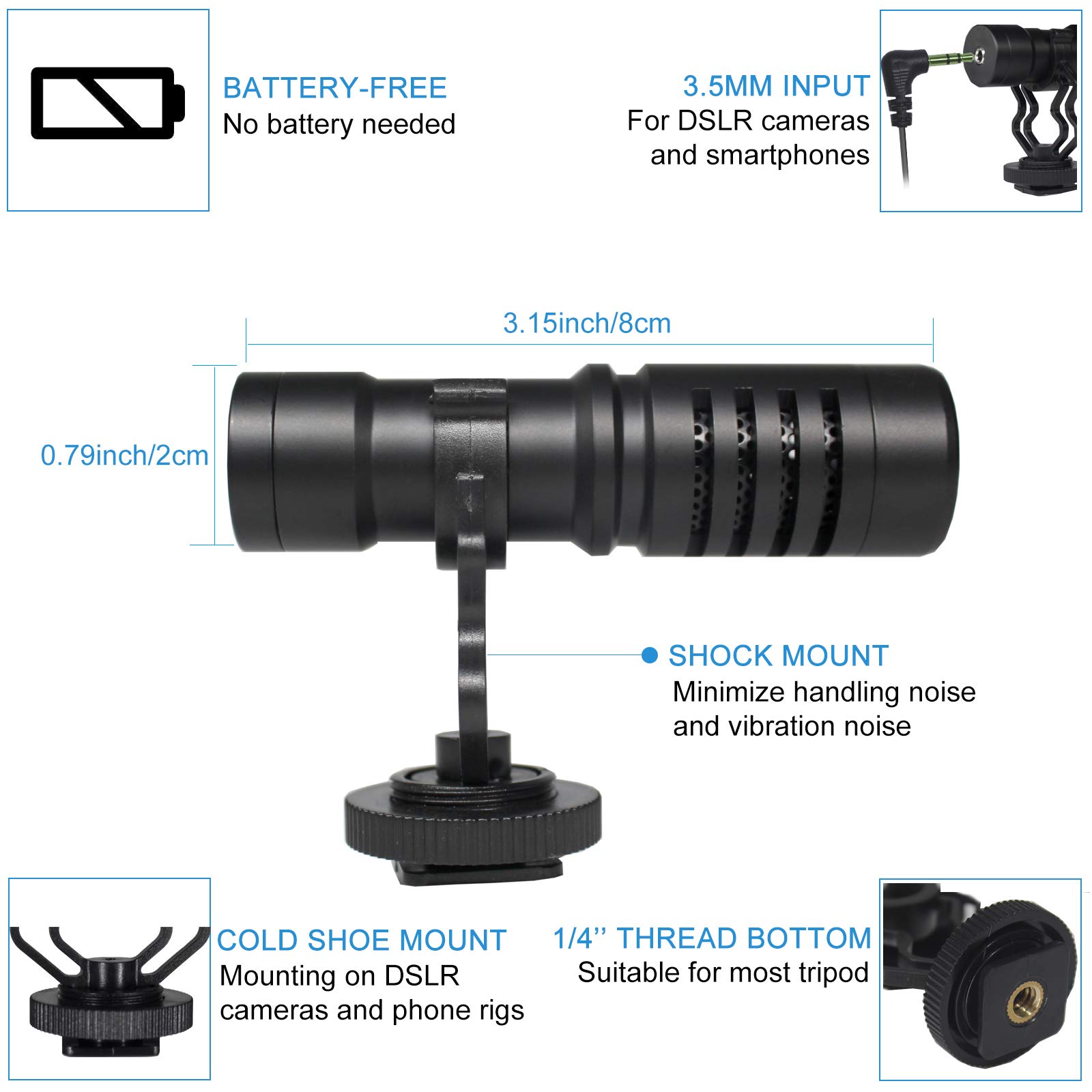 ARVOMIC Camera Video Microphone, Universal Shotgun Mic with Shock Mount, Deadcat Windscreen, Mini Tripod, Carrying Bag, Compatible with Smart Phones, Cameras, Ideal for Vlogging, Filming (AO-666B)