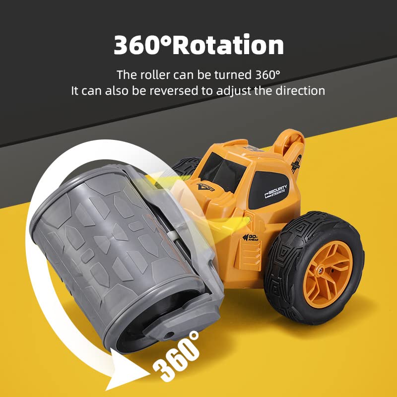 RC Drift Road Roller Car Remote Control Car Construction Vehicle Truck Toys, Road Planer Stunt Car Exquisite Simulation Car with Headlight for Kids 4-7 Boys 8-12 Adluts and Decoration for House