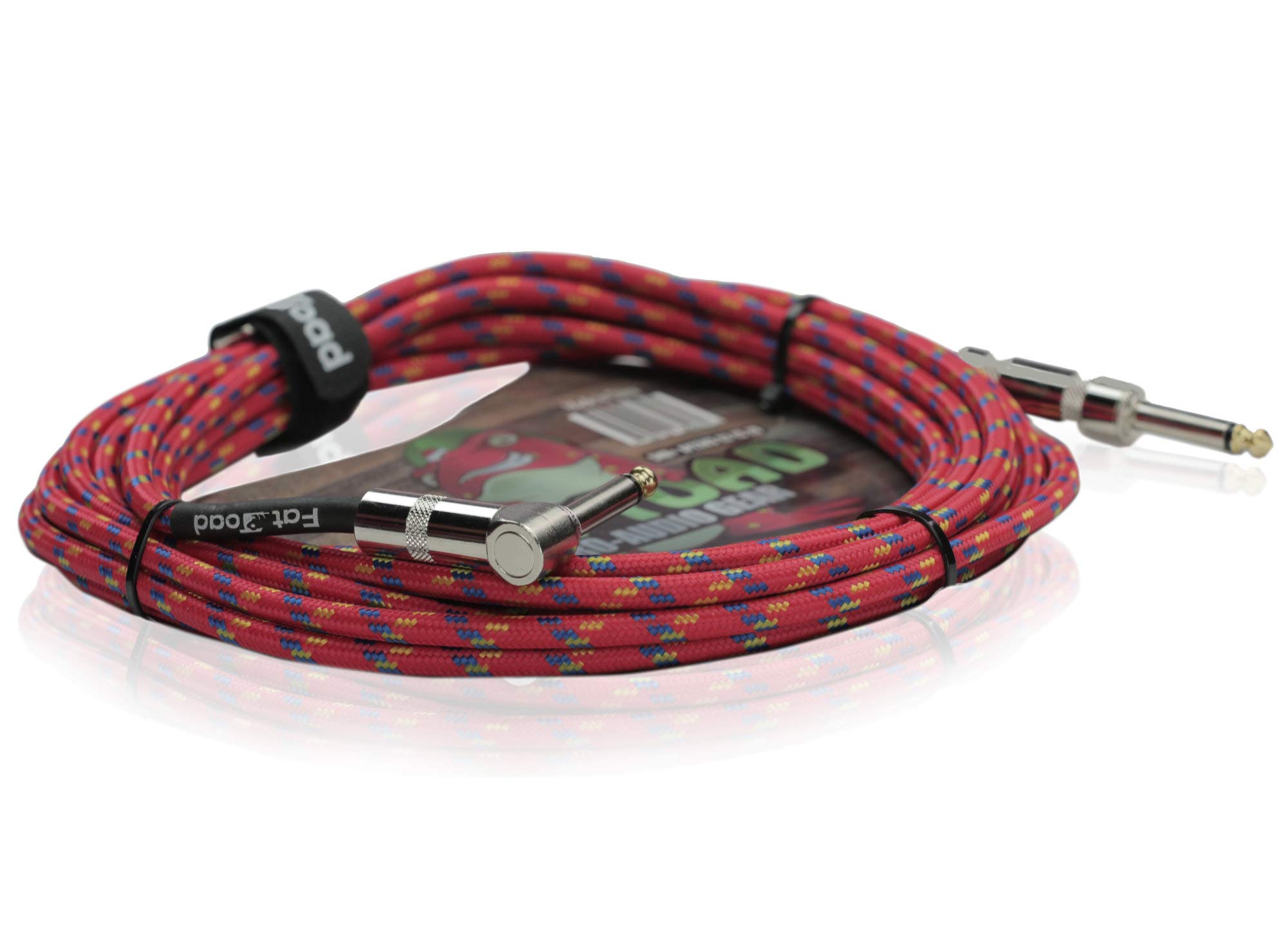 Fat Toad Guitar Cords (4 Pack) Right Angle to Straight-End Instrument Cable Tweed Cloth Jacket Braided Woven 20FT 1/4 Inch Jack TS for Electric Guitar, Bass, AMP | Shielded 24 AWG Patch Conductor