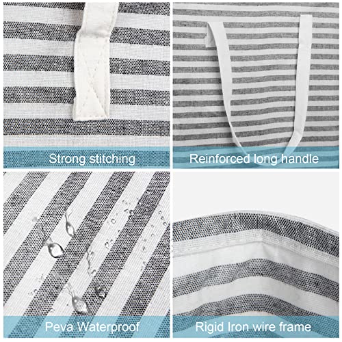 BOBSYHX Freestanding Laundry Basket Organizer, 72L Large Laundry Hamper with Long Handles, Cotton Linen Laundry Basket for Clothes and Toys, Foldable Waterproof Dirty Clothes Hamper