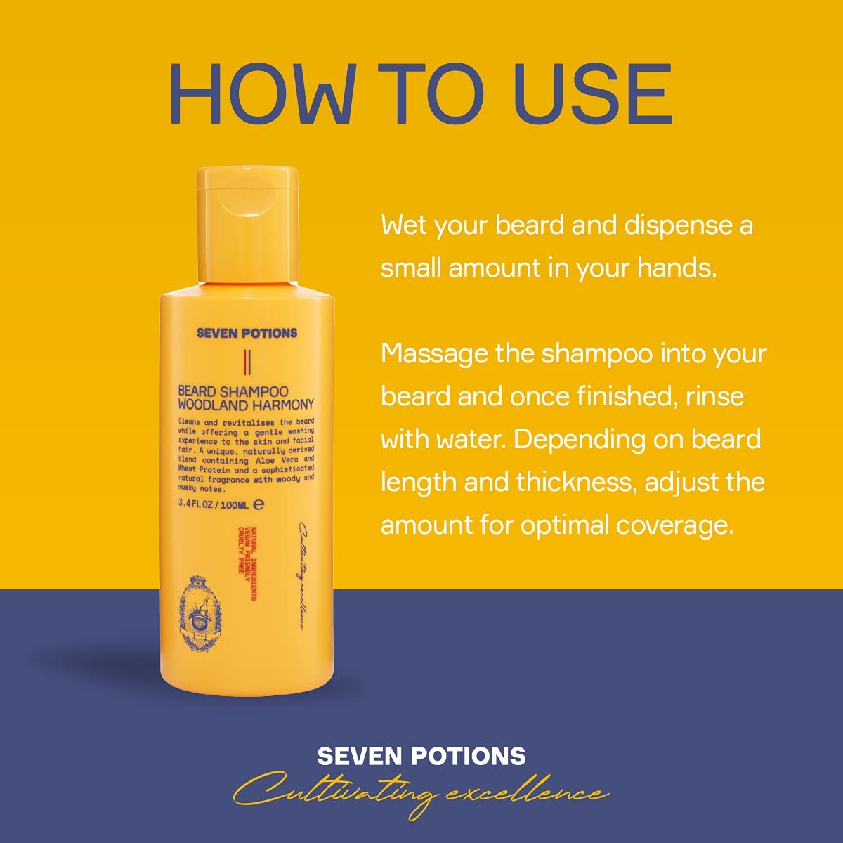 SEVEN POTIONS Beard Shampoo for Men β Gentle, Cleansing Wash for a Clean, Itch-Free Beard β Natural, Vegan, Cruelty-Free β (Woodland Harmony, 3.4 Fl Oz)