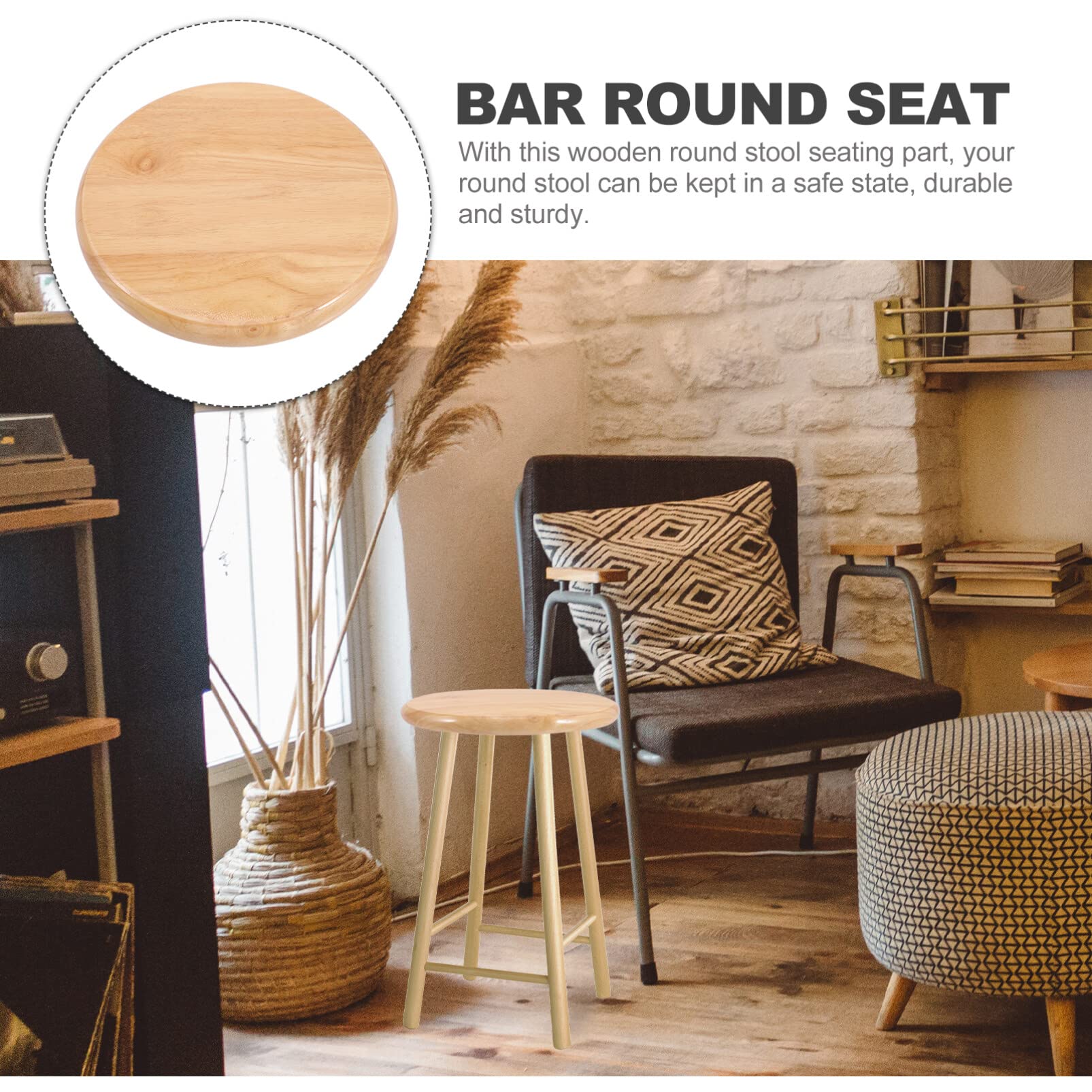 BESPORTBLE Wooden Bar Stool Seat Replacement Bar Stool Top 11.6 inch Round Wood Seat Replacement Stool Part Accessories Repair DIY Part