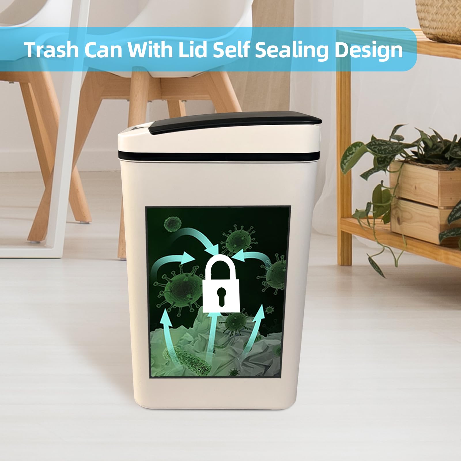 KKBUER Touchless Bathroom Trash Can 2.6 Gallon Set, Slim Smart Garbage Can Motion Sensor Trash Can Small Slim Touchless Trash can(2PCS)