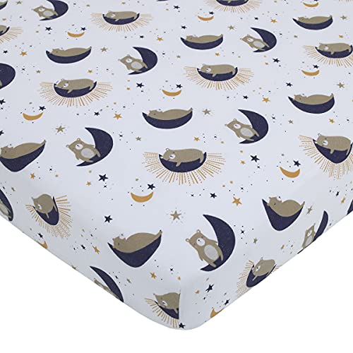 NoJo Goodnight Sleep Tight White & Blue Koala, Sloth, Bear, Star, & Moon 4Piece Nursery Crib Bedding Set, Navy, Light Blue, Grey, White