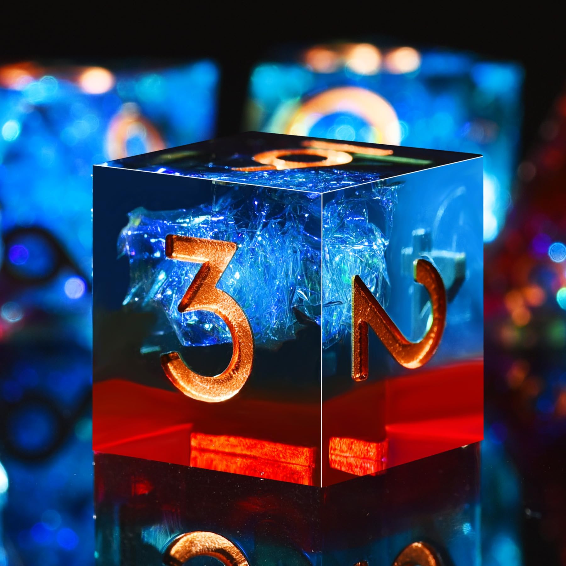 AUSTOR 7-Die DND Dice Set Handmade Sharp Edge Polyhedral Dice for Dungeons and Dragons RPG MTG Table Games(Flame Red & Ice Blue)