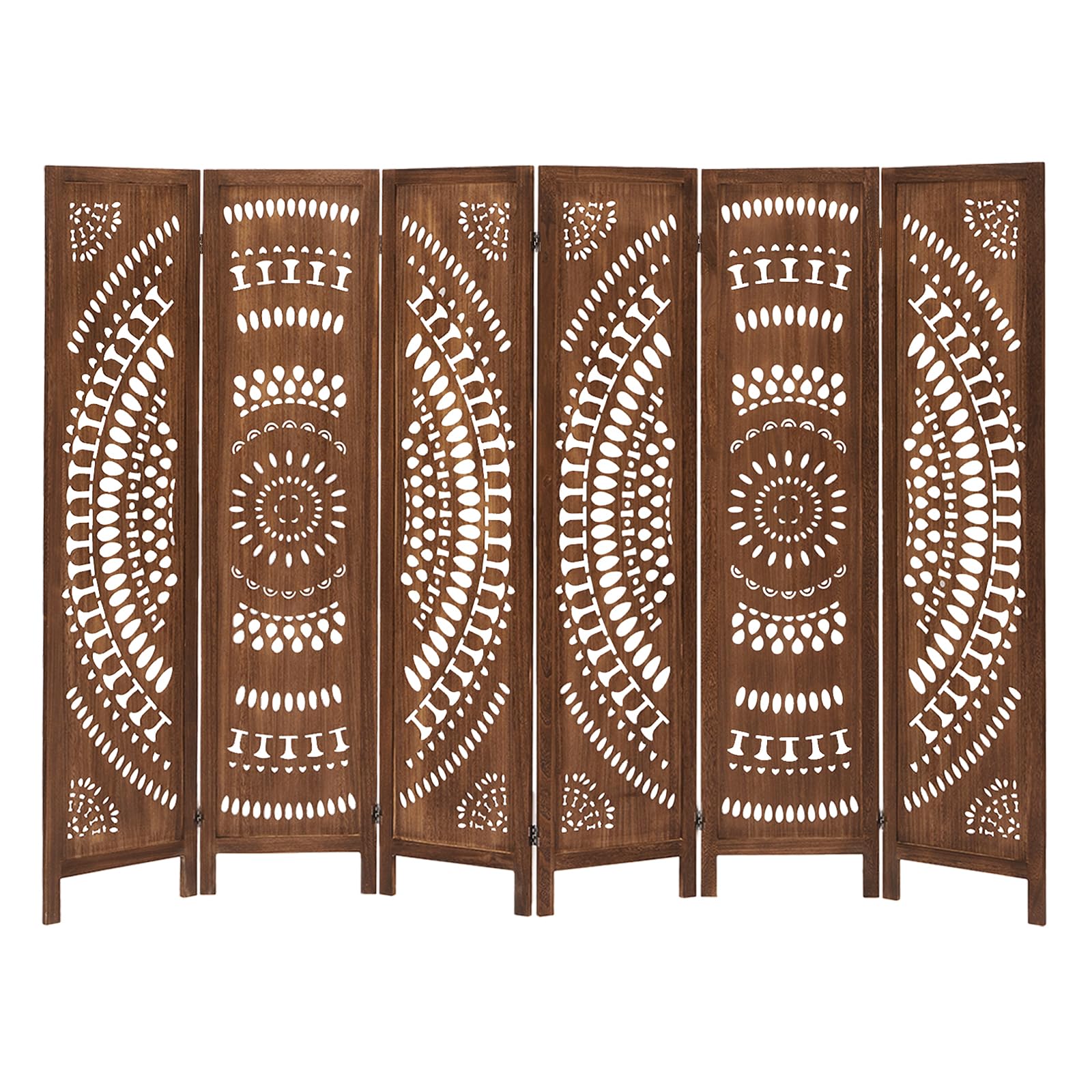 BMWEI Wooden Room Divider Wall, 5.6 FT Wall Divider Room, 6 Panel Room Divider Screen, Portable Room Divider, Carved Room Divider Panel, Folding Room Divider, for Home Bedroom Office (Natural)