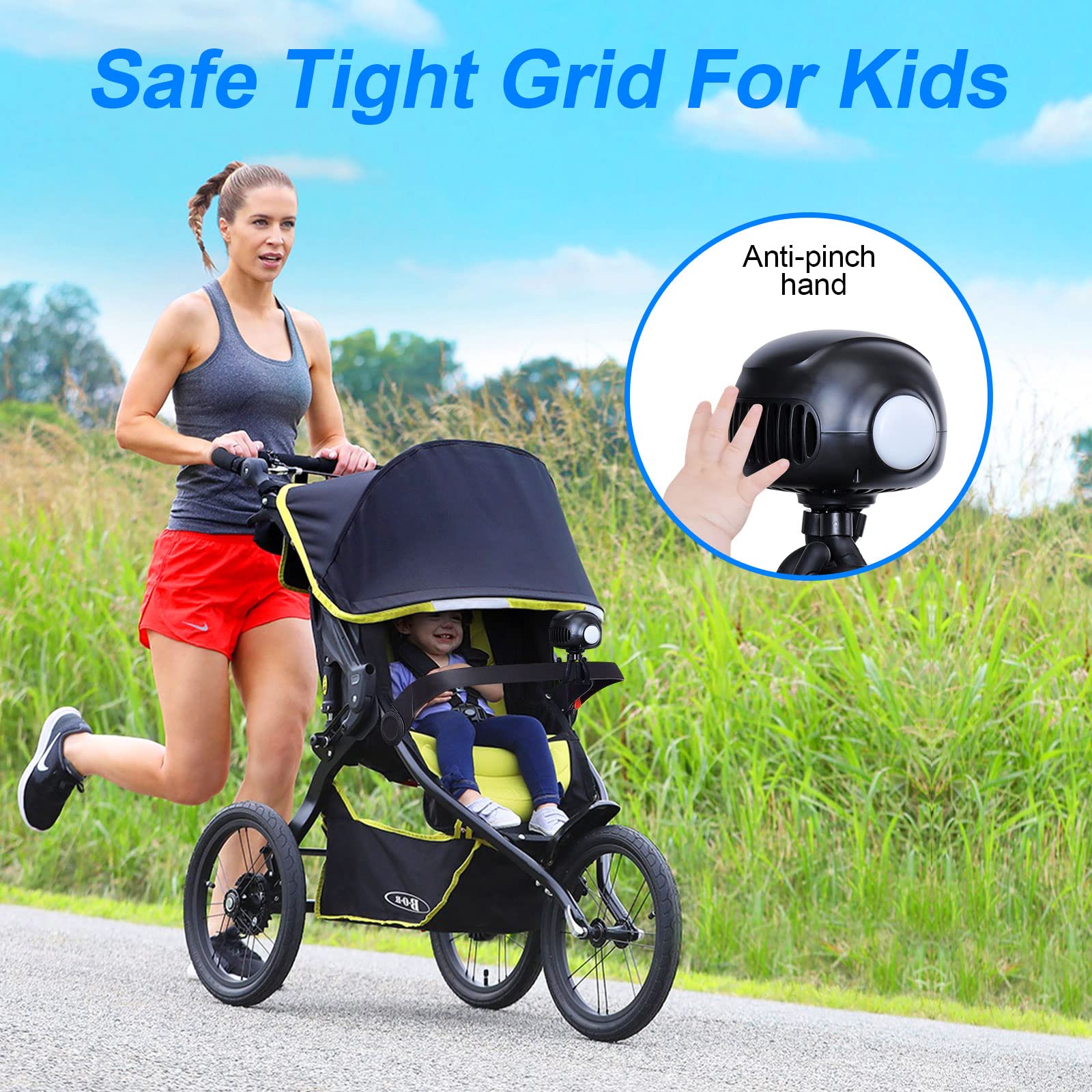 Bladeless Stroller Fan,Portable Noiseless Desk USB Fan with Night Light,Flexible Tripod,360°Rotatable,3 Speed,4000mAh,Battery Operated,Rechargeable Handheld Cooling Fan for Bed,Office,Camping (Black)