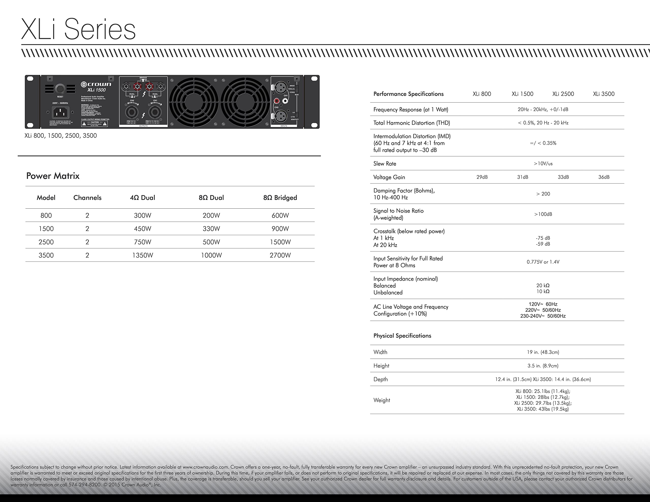 Crown XLi800 Two-channel, 300-Watt at 4Ω Power Amplifier