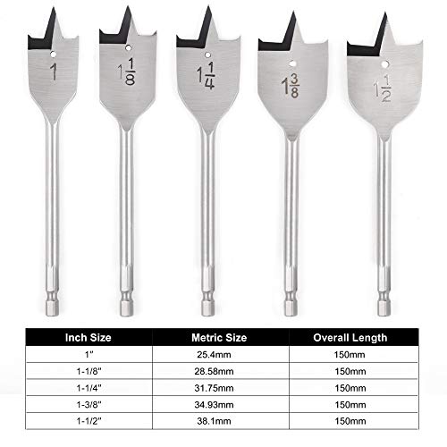 COMOWARE 13 Pcs Spade Drill Bit Set - Paddle Flat Bits Set for Woodworking, SAE, Portable Nylon Storage Holder