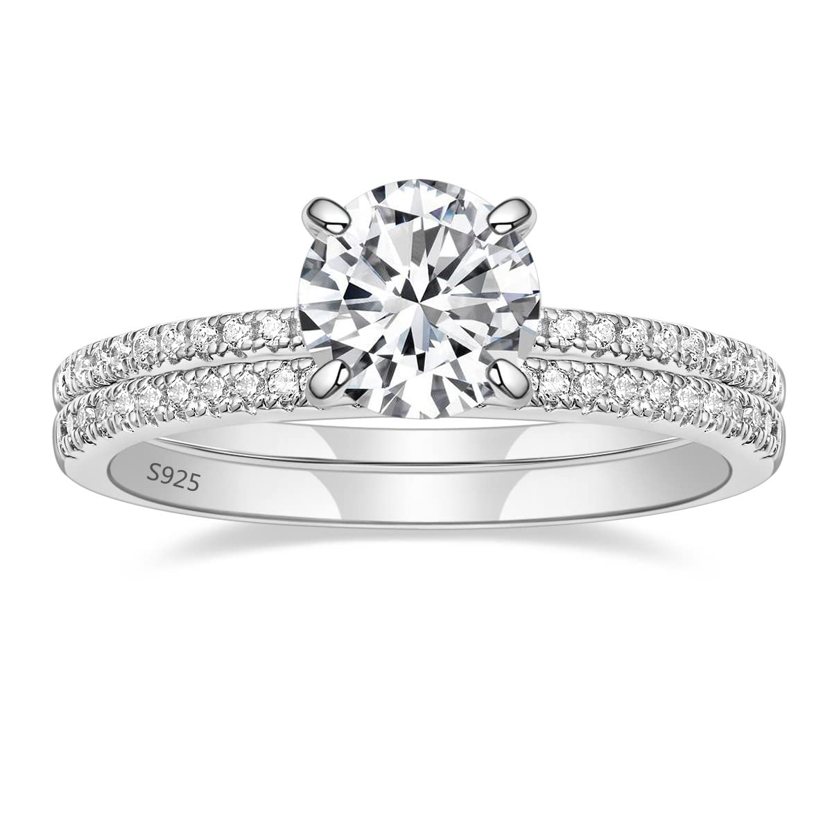 EAMTI 1.25CT 925 Sterling Silver Bridal Ring Sets Round CZ Engagement Rings Promise Rings for her Wedding Bands for Women Size 6