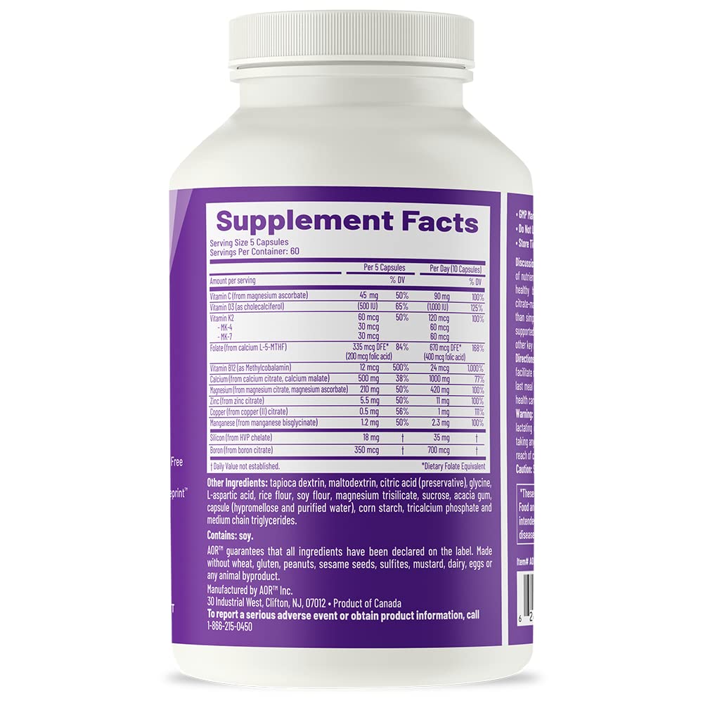 AOR, Ortho Bone Vegan, Osteo Formula to Support Healthy Bones, 300 Capsules (60 Servings)