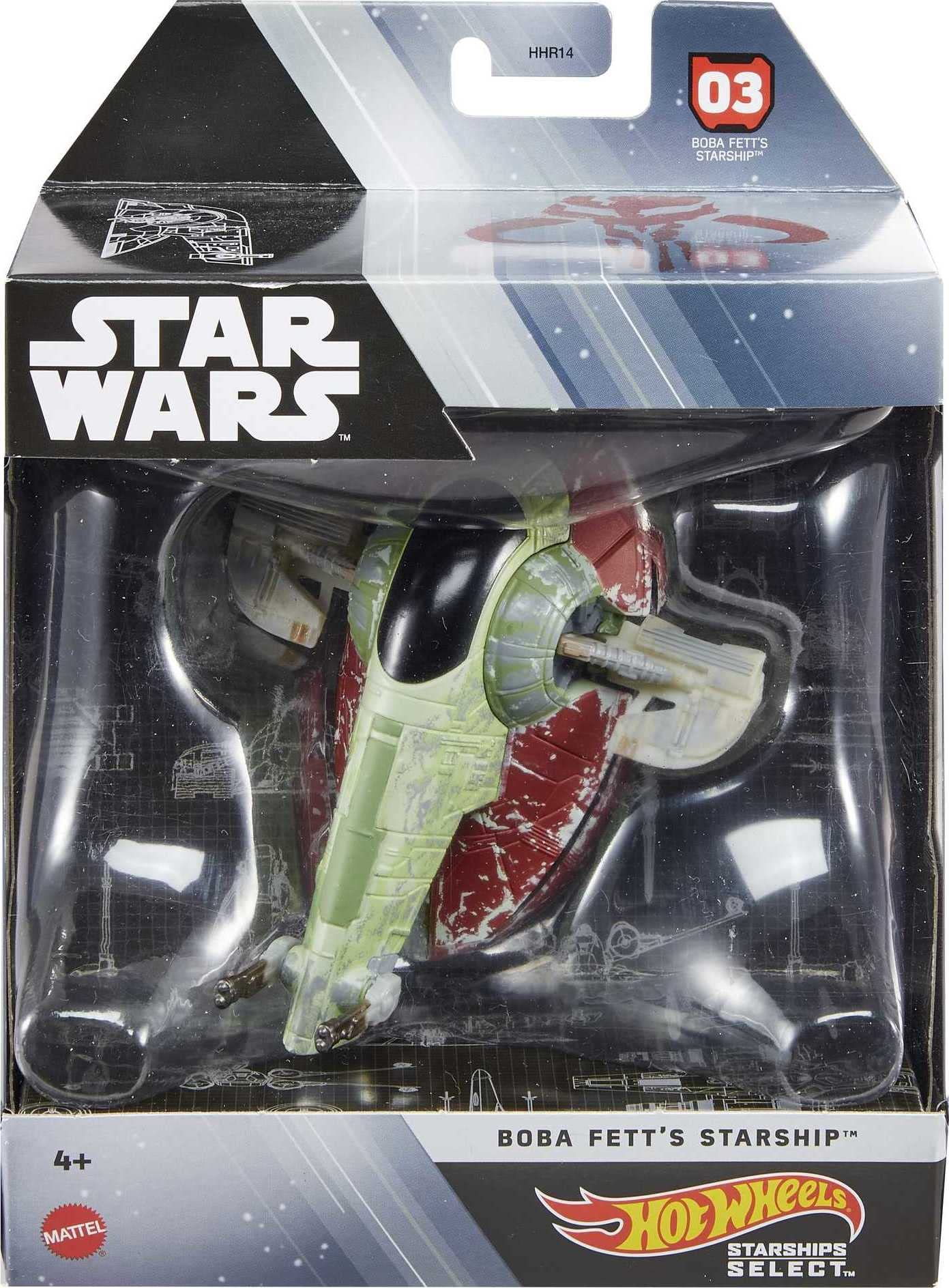 Hot Wheels Star Wars Starships Select Boba Fett's Starship, Premium Collectable Replica with Movable Part & Display Stand