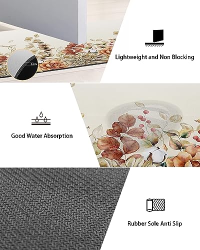 Country Eucalyptus Flowers Bath Mat for Tub,Non Slip Bathroom Floor Runner Rug Quick Dry & Absorbent Diatomaceous Earth Shower Sink Kitchen Doormat,Fall Farmhouse Leaves Rose Dahlia Floral 18"x47"