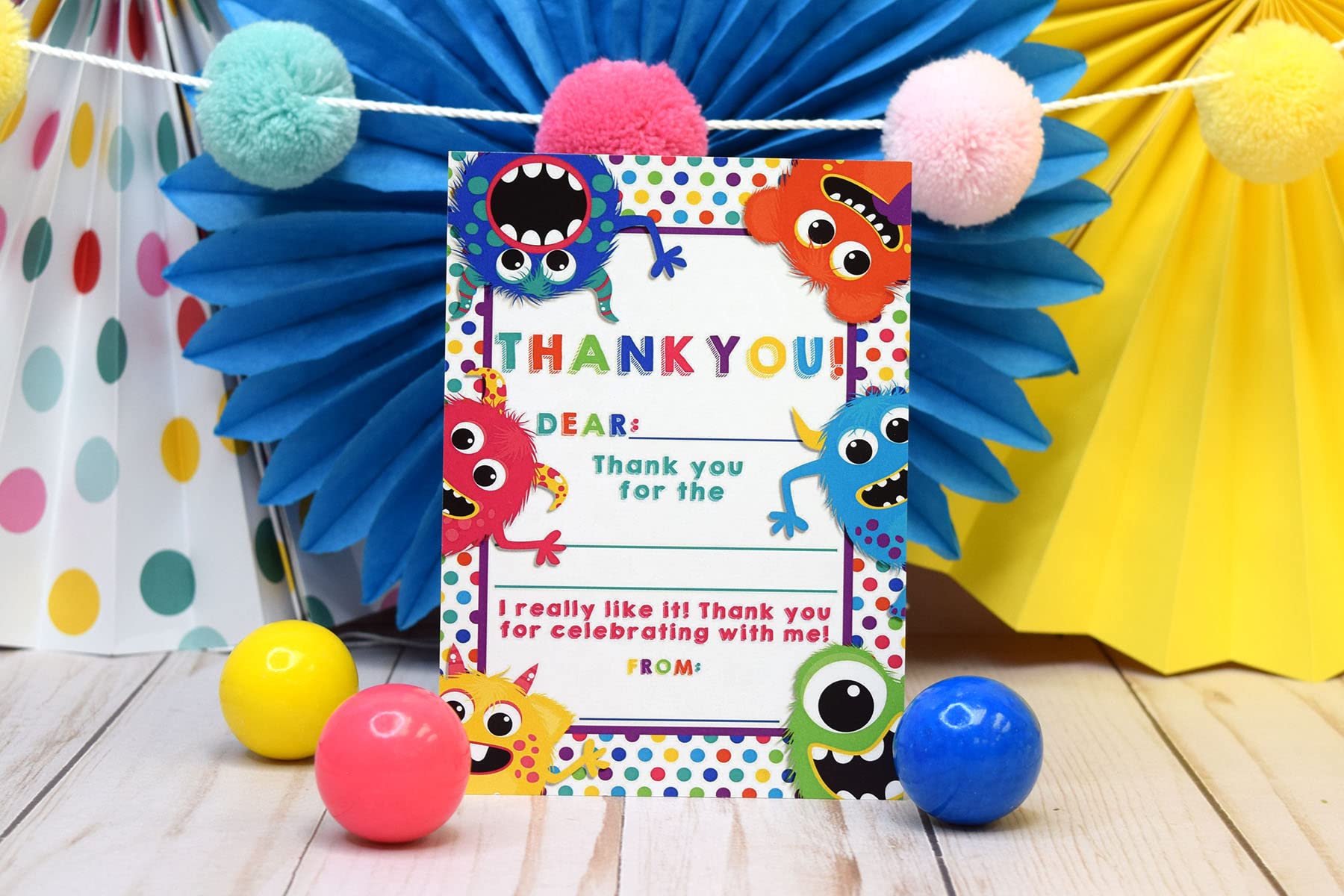 Cute & Colorful Monsters Thank You Notes for Kids, Ten 4" x 5.5" Fill In The Blank Cards with 10 White Envelopes by AmandaCreation