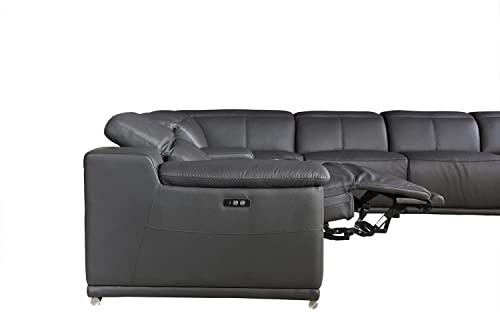 Blackjack Furniture Venice 7 Piece Italian Leather Sectional Sofa with 3-Power Recliners, Adjustable Headrest, Lumbar Support, USB and Wireless Charging Station, Extra Large Storage, 1 Console, Gray