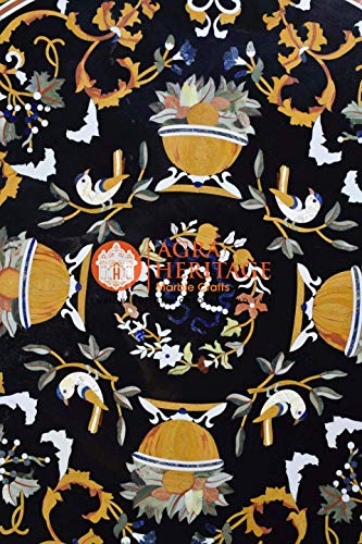 Black 49" Marble Dining Round Table Top Pietra Dura Italian Inlay Hallway Furniture Decor
