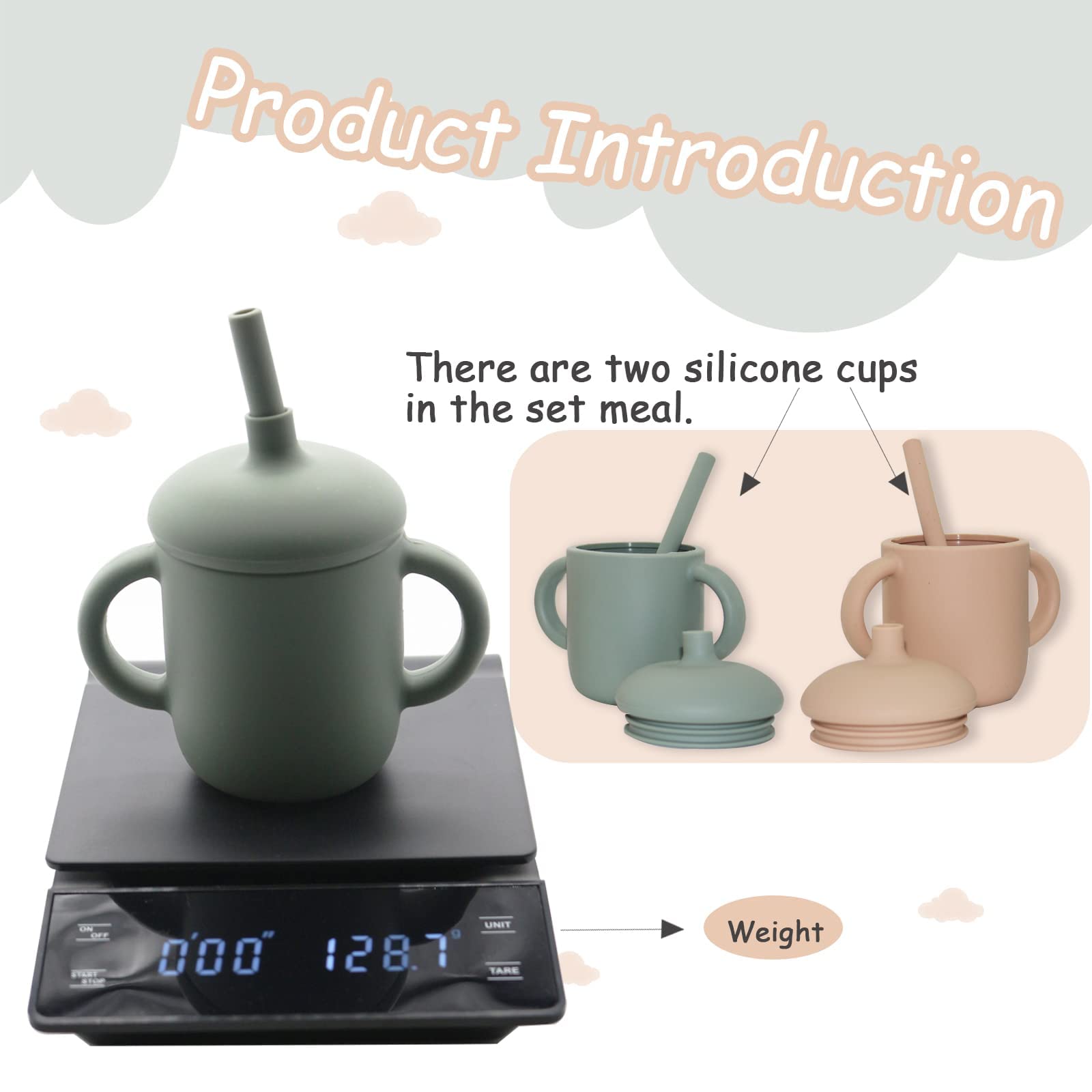 DONGMEI Silicone Straw Cup, silicone sippy cups for baby, 100% Soft Silicone Straw Trainer Cup For Infant, silicone sippy cup baby, 5 Oz (Pink & Armygreen 2 Pieces)