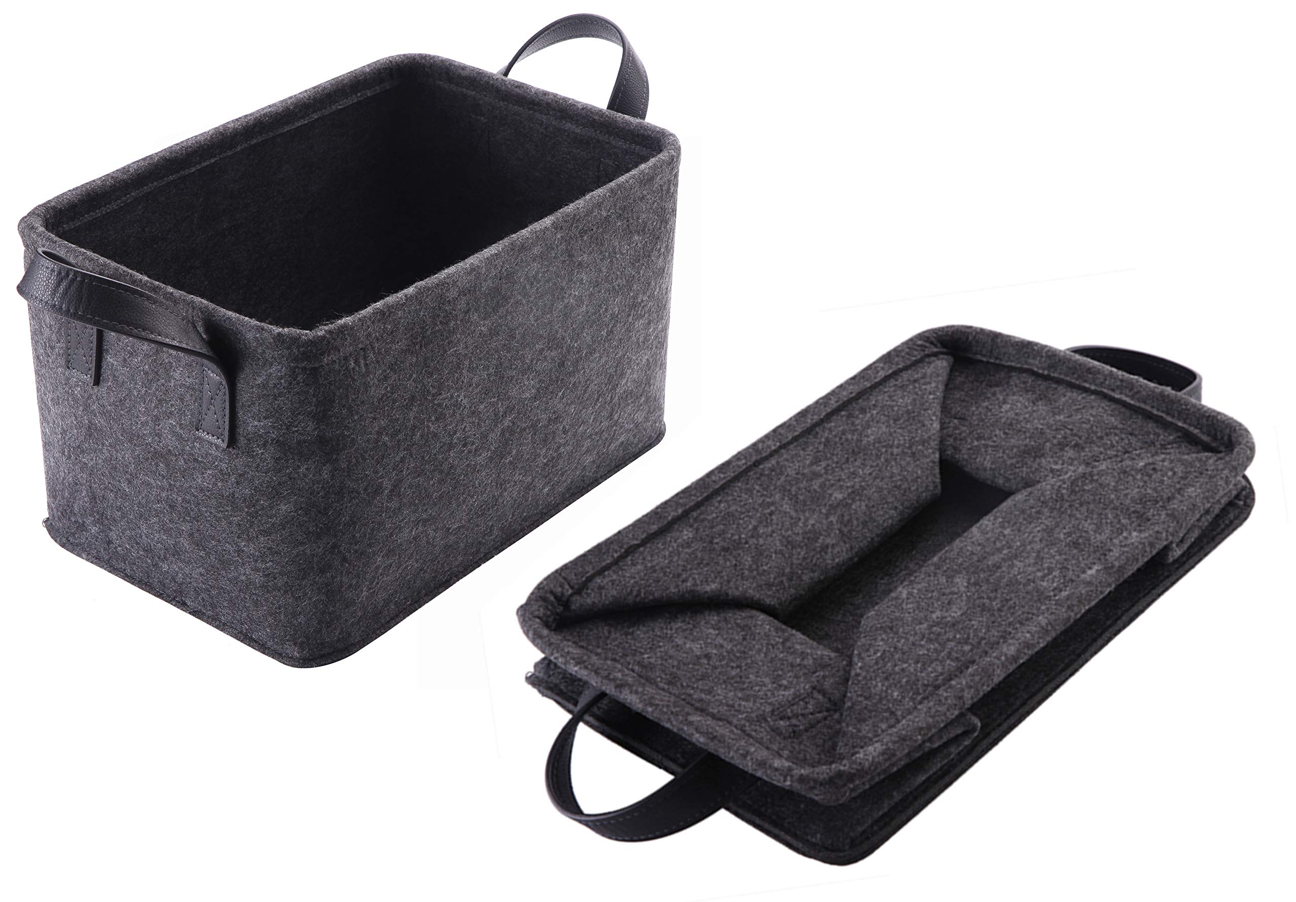 Collapsible Storage Basket with Carry Handles Felt Fabric Storage Bin Durable Organizer for Gift Toys Shoes Clothes Towels Nursery Home Laundry Office Decorative Organizing Box(Dark grey)