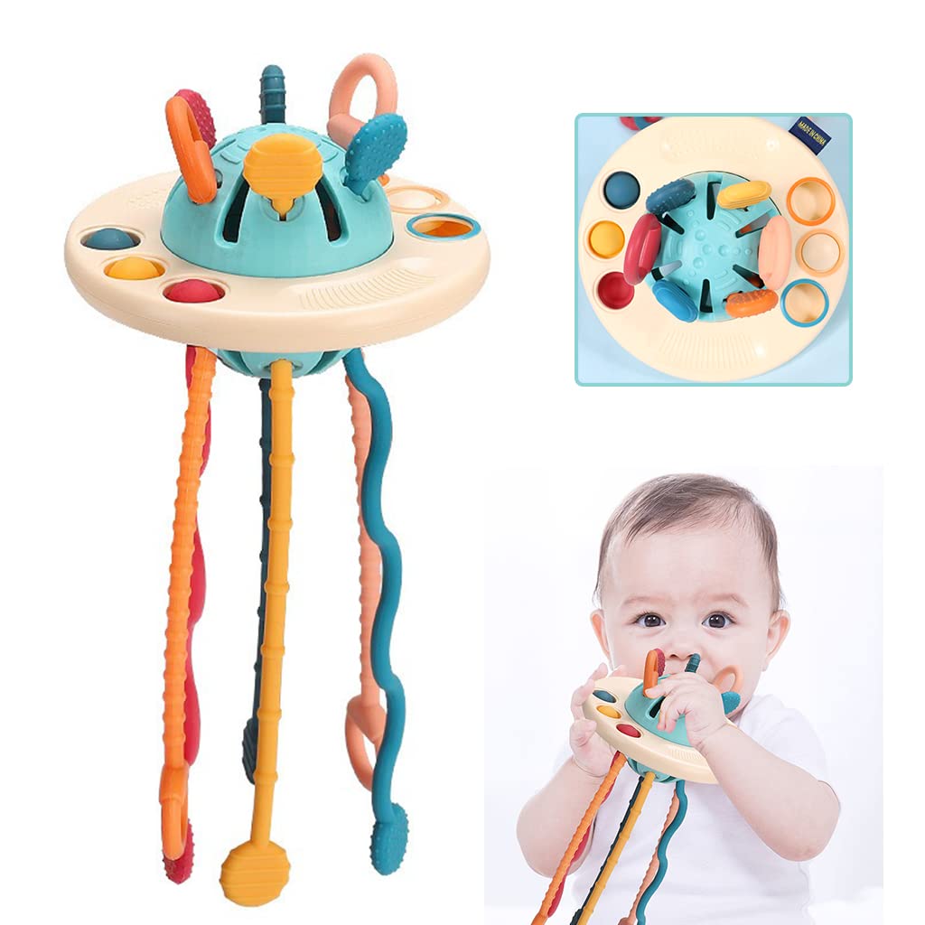 Blublu Park Montessori Toys for 18M Silicone Pull String Interactive Toy, Sensory Toys for Toddlers,Travel Toys for Babies Interactive Learning Development Toy