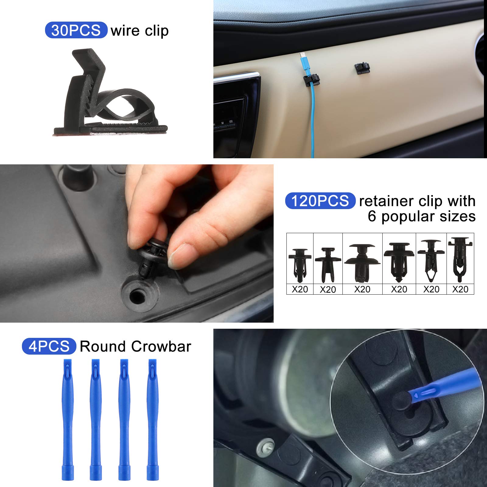 Avolare 194Pcs Trim Removal Tool Kit, Car Removal Tool Set for Trim Door Panel Audio Dash Window, Auto Clip Pliers Fastener Remover Pry Tool Kit, Car Upholstery Removal Tool with Storage Bag, Blue