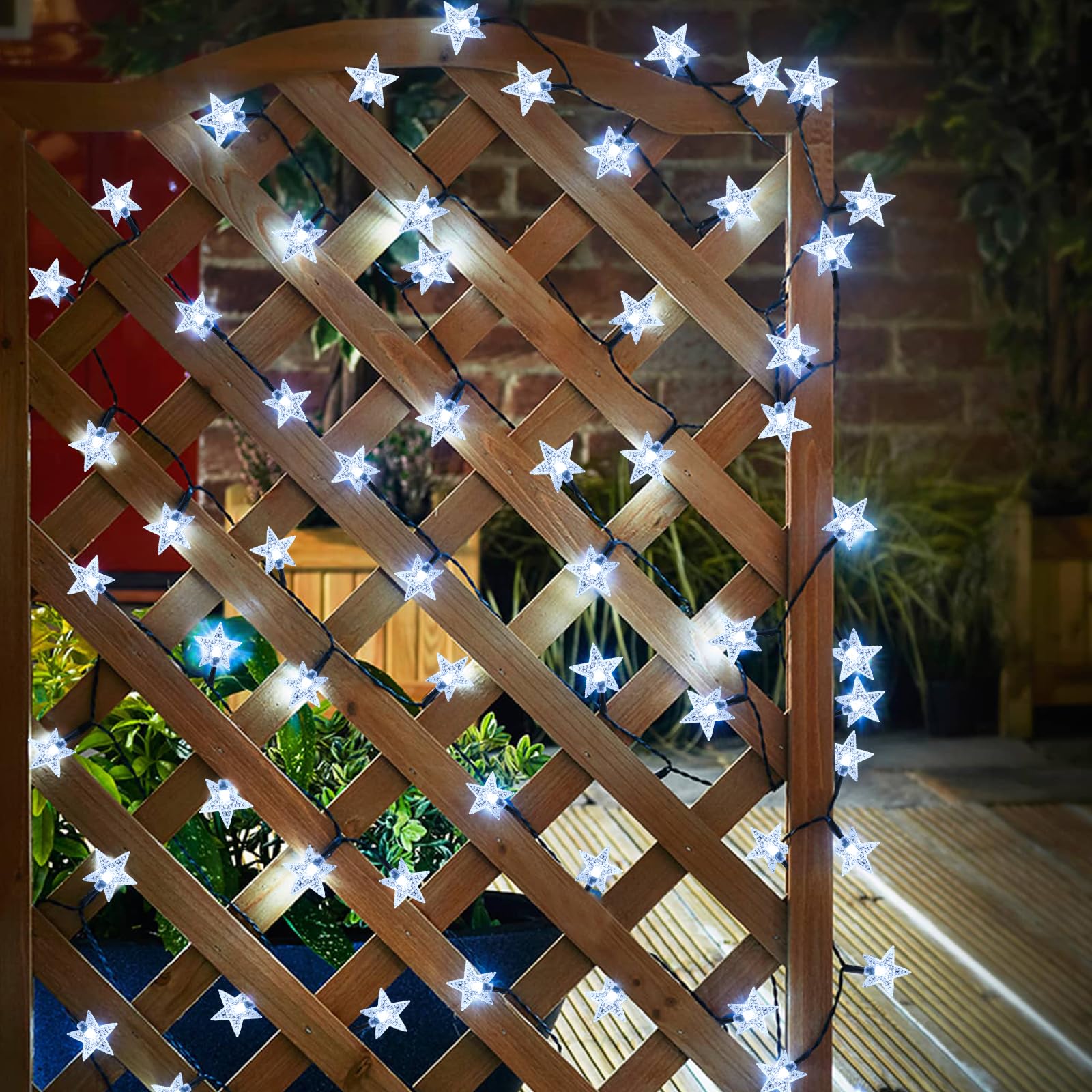 iBaycon Solar Star Lights Outdoor, 32Ft 50LED Star Christmas String Lights, 8 Modes Solar Powered Lights String for House Eaves Roof Christmas Holiday Decorations
