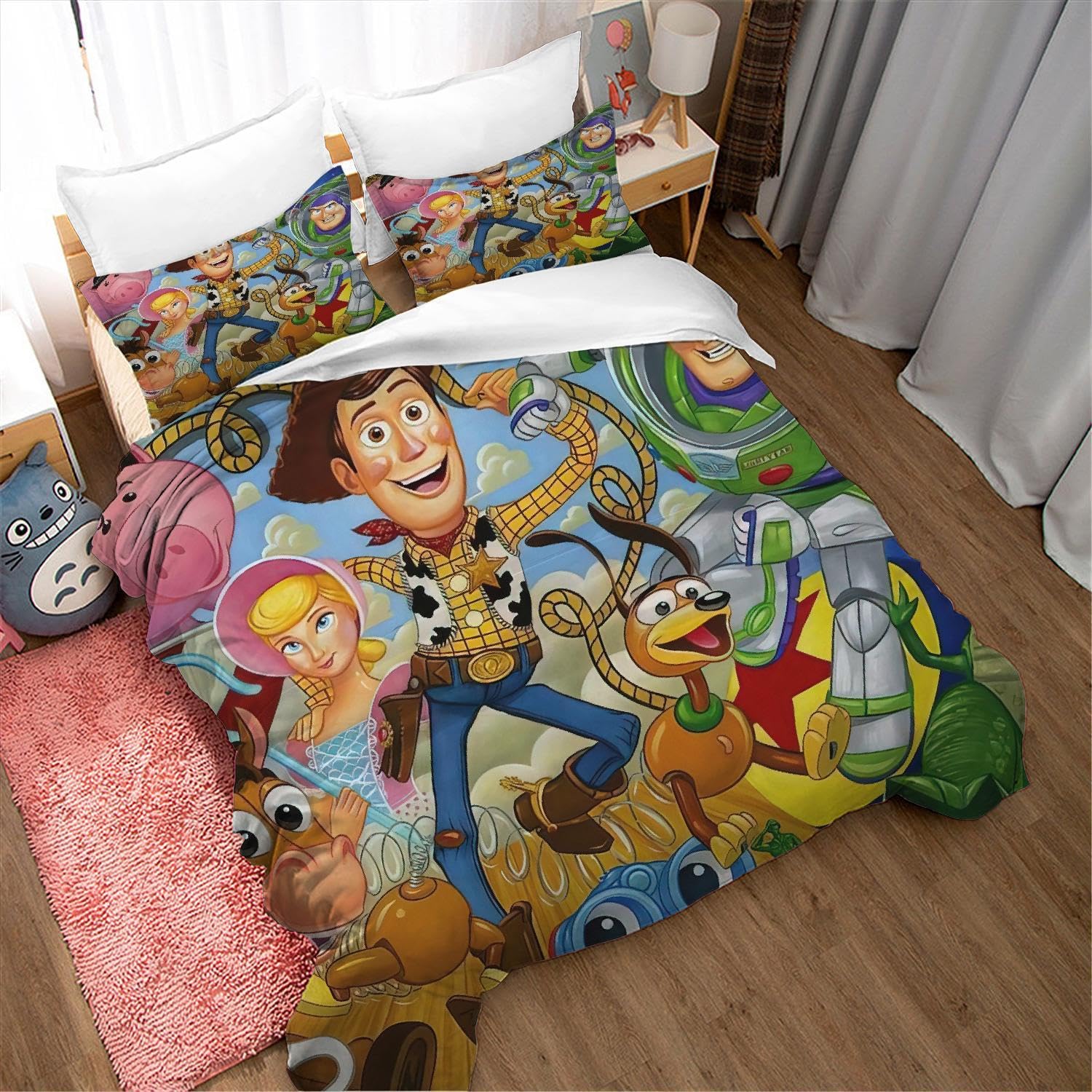EVURU Toy Buzz Woody Cartoon Duvet Cover Set, 100% Microfiber Bedding Set, Skin-Friendly 3 Piece Comforter Cover Set for a Comfortable Sleep (01,Queen 90x90inch)