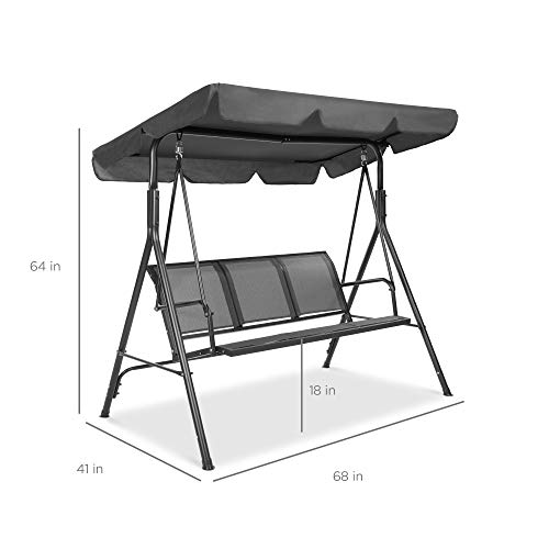 Best Choice Products 2-Seater Outdoor Adjustable Canopy Swing Glider, Patio Loveseat Bench for Deck, Porch w/Armrests, Textilene Fabric, Steel Frame - Gray