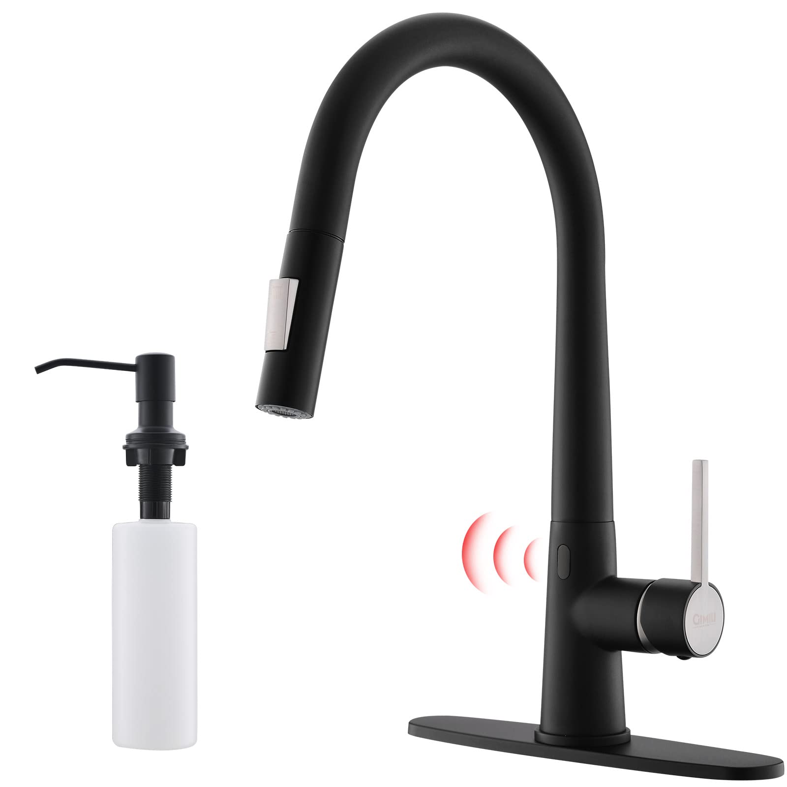 Black Touchless Kitchen Faucet with Soap Dispenser 1270