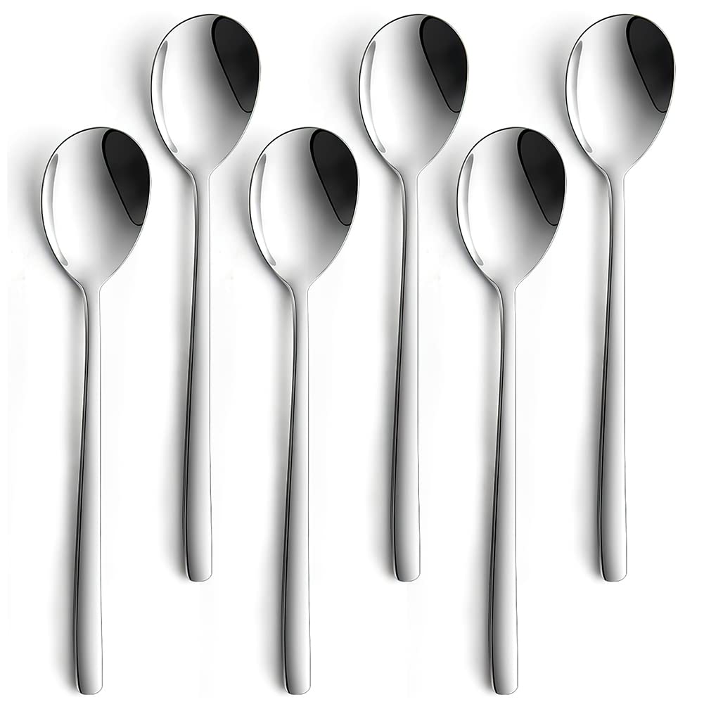 AYFDISHS Korean Spoon,6 Pieces Soup Spoons Stainless Steel,Korean Spoons with Long Handles,8 Inch Asian Soup Spoon Dinner Spoon Table Spoon Flatware Set
