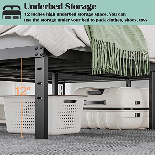 COMASACH California King Bed Frame with Headboard 14 Inch High 3500lbs Heavy Duty Steel Slats Support Cal King Bed Platform No Box Spring Needed, Noise-Free, Easy Assembly-Black