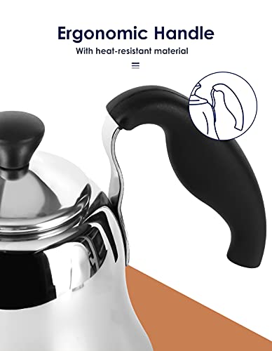 Chefbar Tea Kettle for Stovetop, Barista's Choice Gooseneck Pour Over Coffee Kettle with Flow Control, Food Grade Stainless Steel Water Kettle, Tea Pot for Home & Kitchen Small Tea Kettle 28oz, Silver